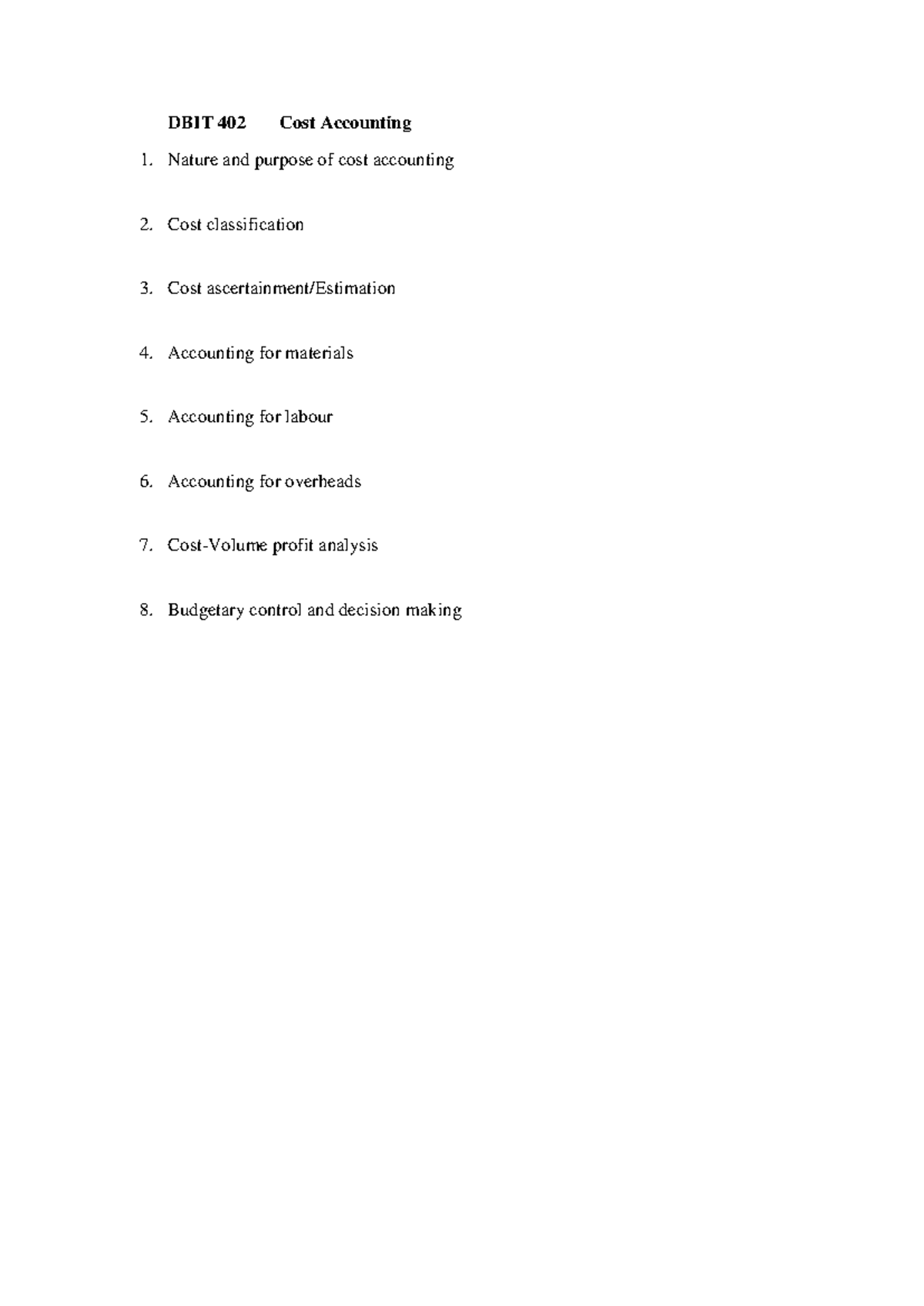 COST ACC Chapter 1 - No description - DBIT 402 Cost Accounting 1 ...
