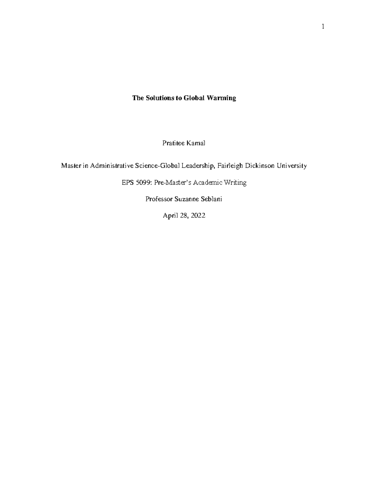 The solution to GW Pratitee Final One - The Solutions to Global Warming ...