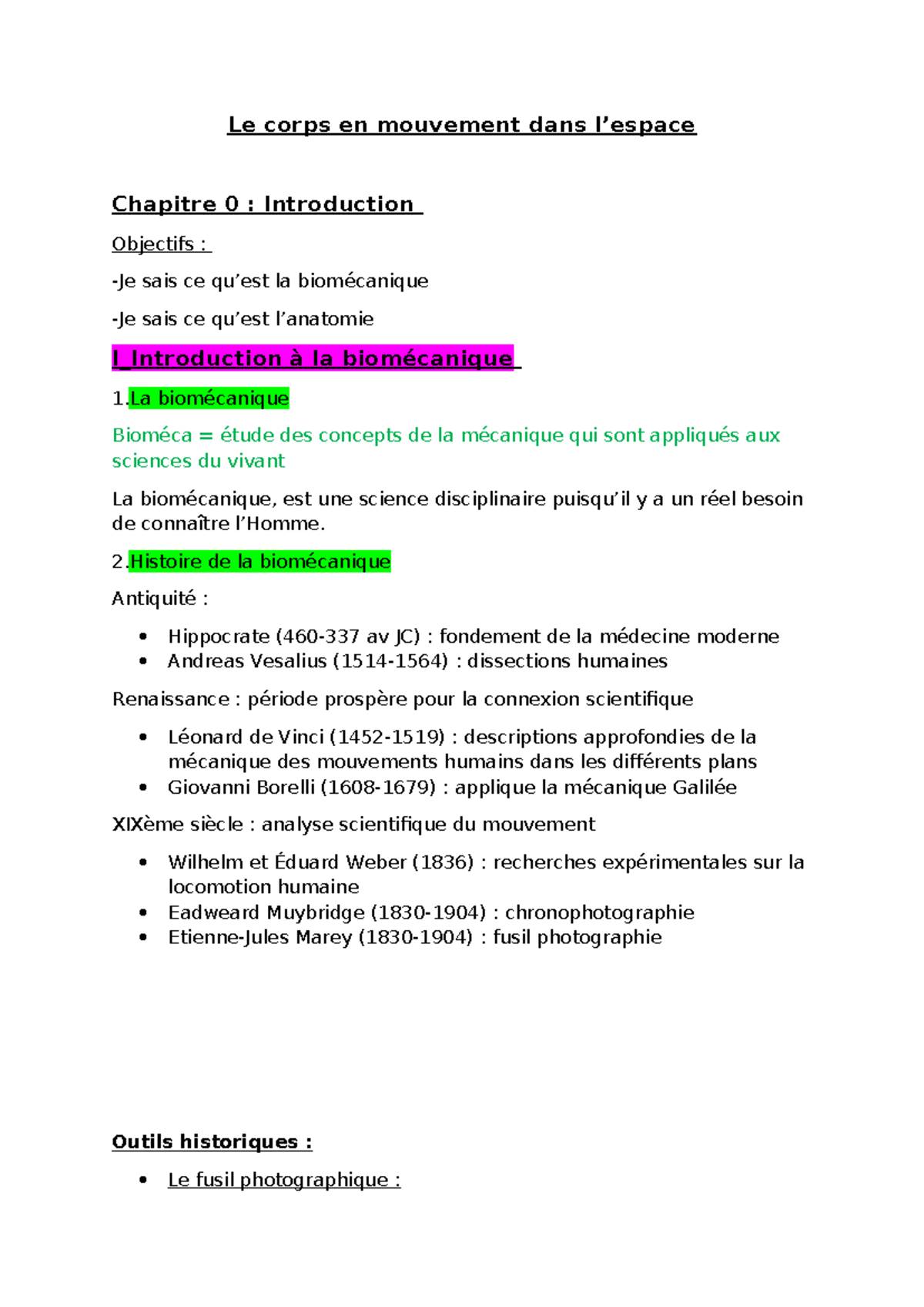 Le corps en mouvement - cour S1 BMC - Le corps en mouvement dans l’espace Chapitre 0 ...