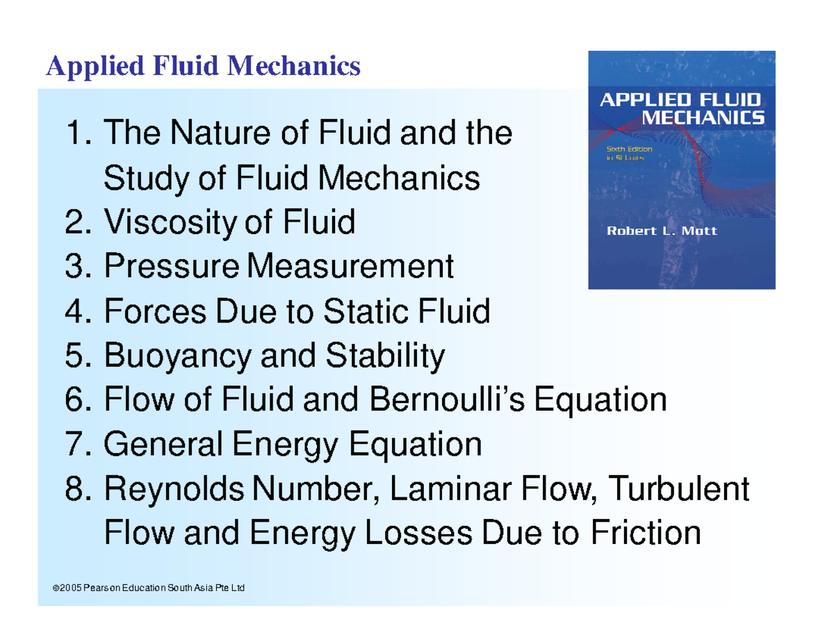 Fluids chap13 - Study guide - Applied Fluid Mechanics 1. The Nature of ...
