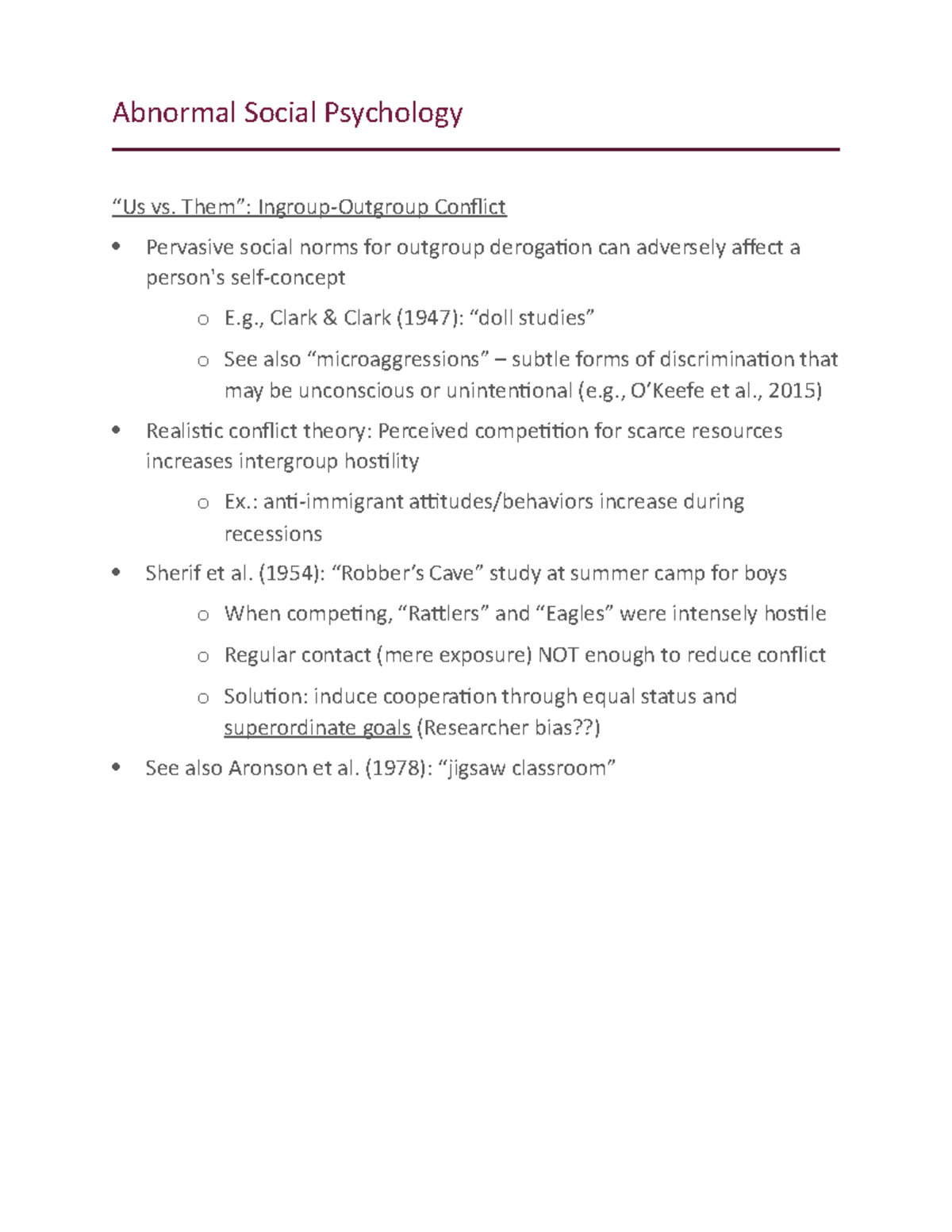 Abnormal Social Psychology - Abnormal Social Psychology “Us vs. Them ...