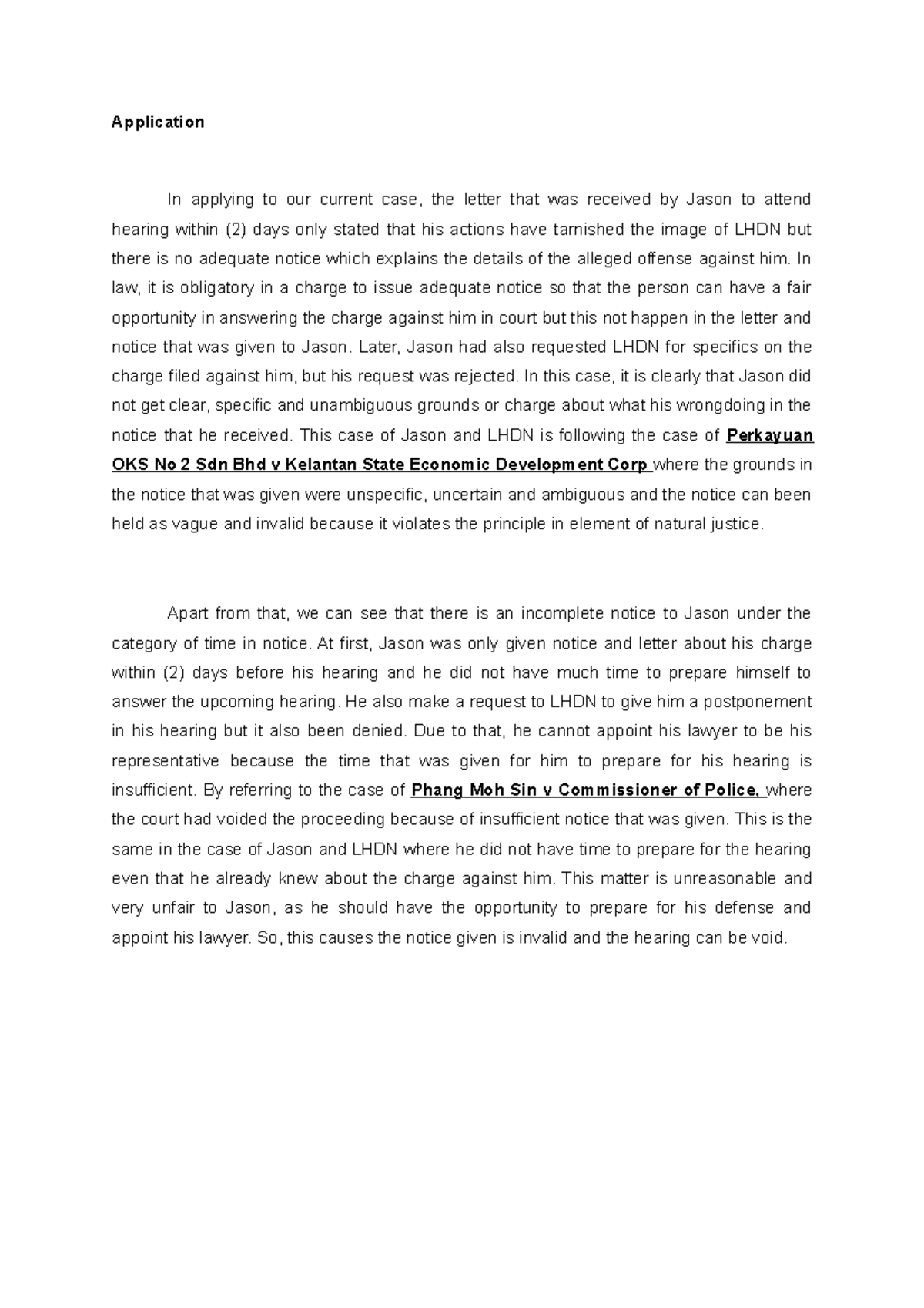 Application Assignment LAW309 and tutorial - Application In applying to ...