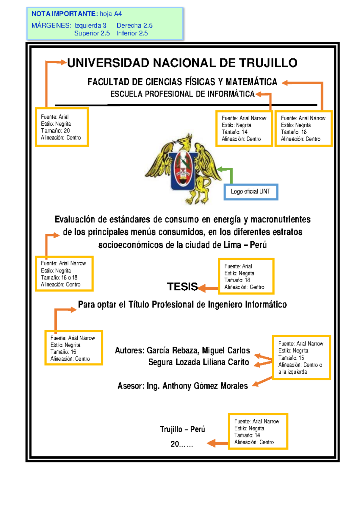 Caratura DE Pasta DE Tesis-4 - Fuente: Arial Estilo: Negrita Tamaño: 20 ...