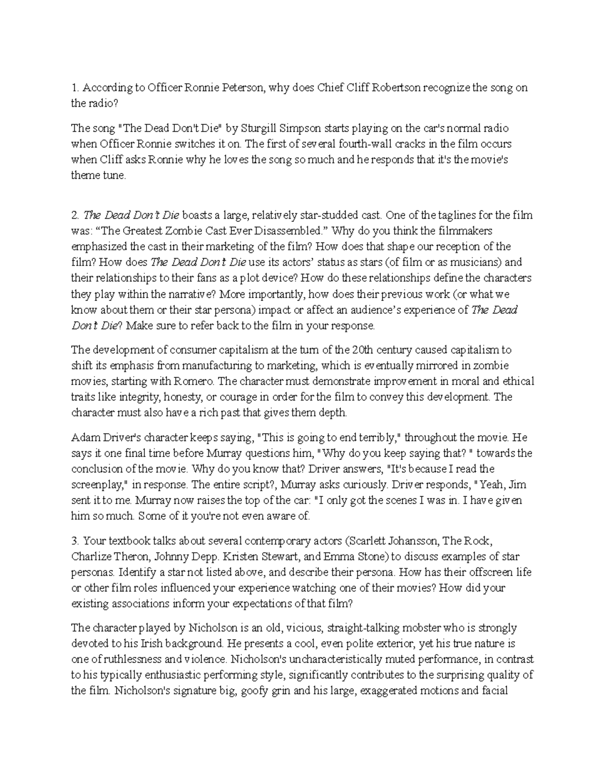 The dead don't die homework - According to Officer Ronnie Peterson, why ...