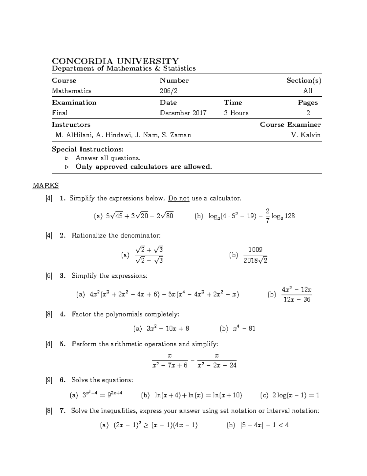 Final-206-Fall 2017 - MATH 206 FINAL 2017 - CONCORDIA UNIVERSITY ...