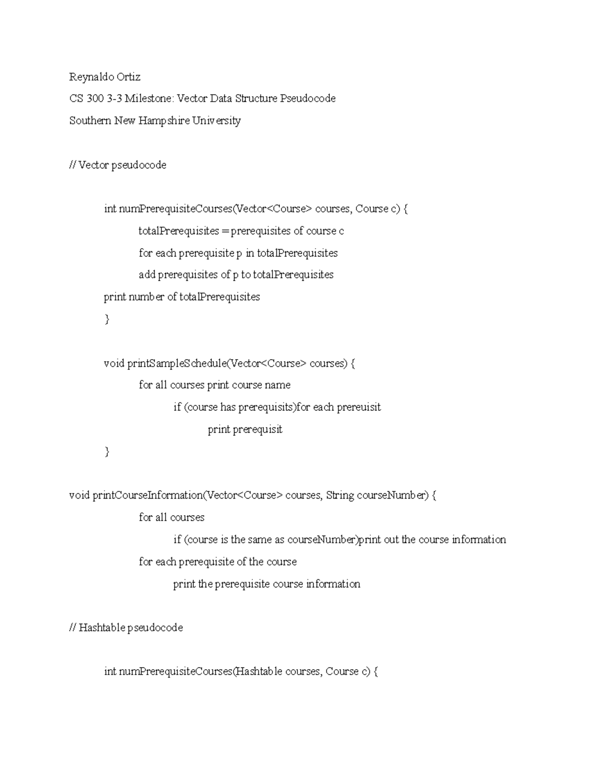 Cs 300 Mod 3 Milestone Vector Data Structure Pseudocode Reynaldo Ortiz Cs 300 3 3 Milestone