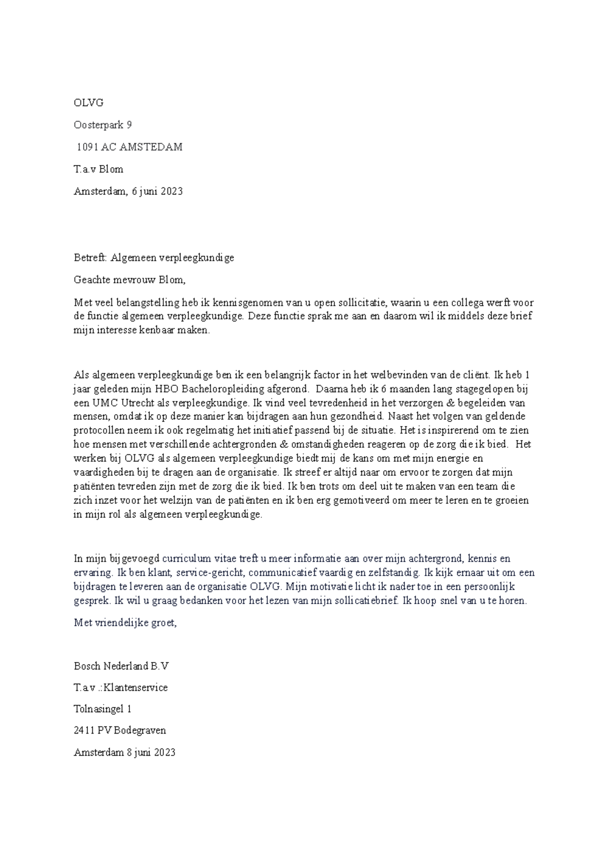 Brieven 4HAVO - OLVG Oosterpark 9 1091 AC AMSTEDAM T.a Blom Amsterdam ...