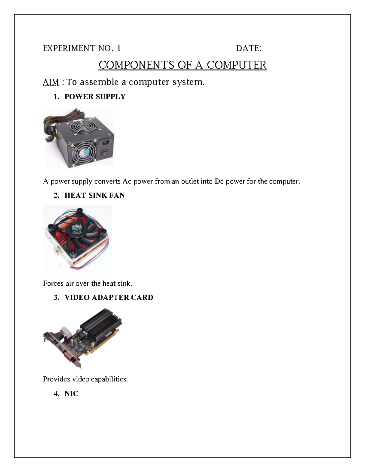 COA Manual FULL - coa - EXPERIMENT NO. 1 DATE: COMPONENTS OF A COMPUTER ...