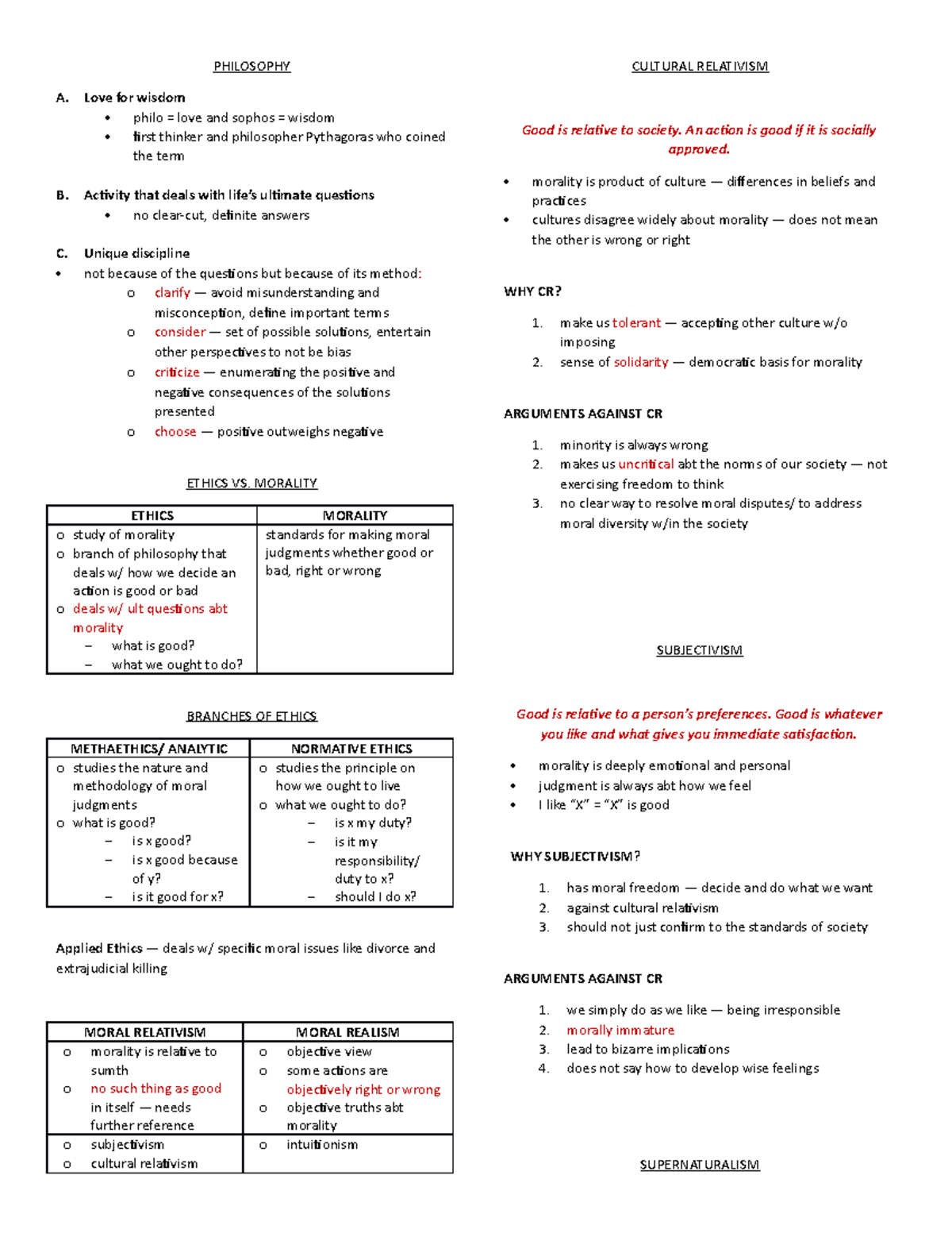 [ Notes] Ethics - PHILOSOPHY A. Love for wisdom philo = love and sophos ...