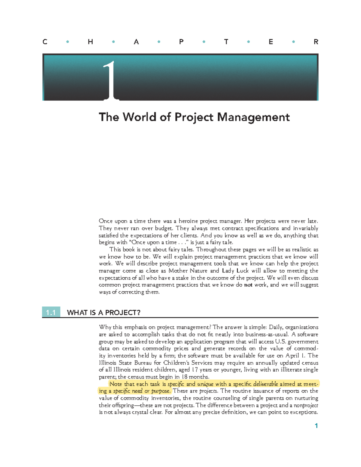 The World of Project Management Ch1 - 1 C • H • A • P • T • E • R 1 The ...