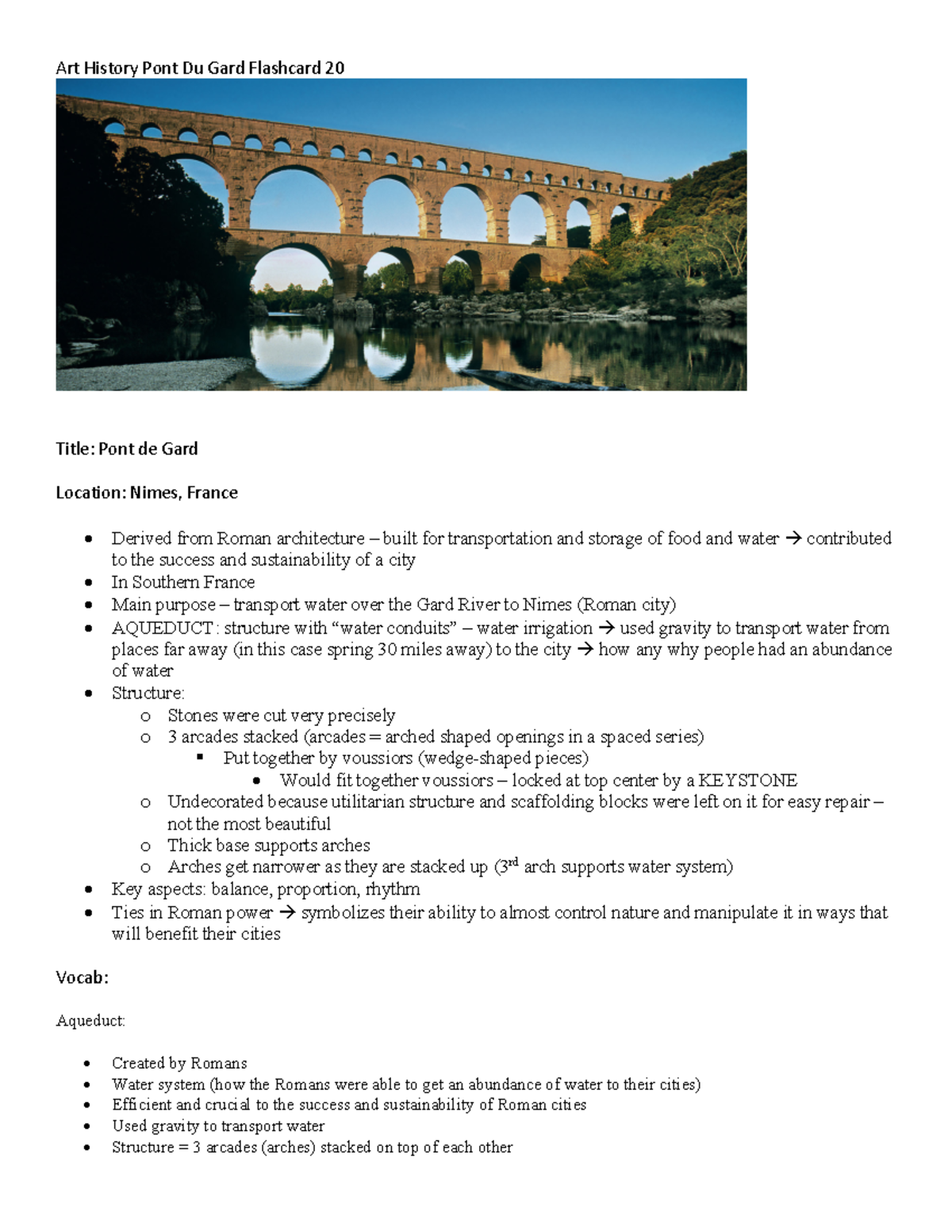 Pont Du Gard Flashcard 20 - ,): Arch structure covering entire space ...