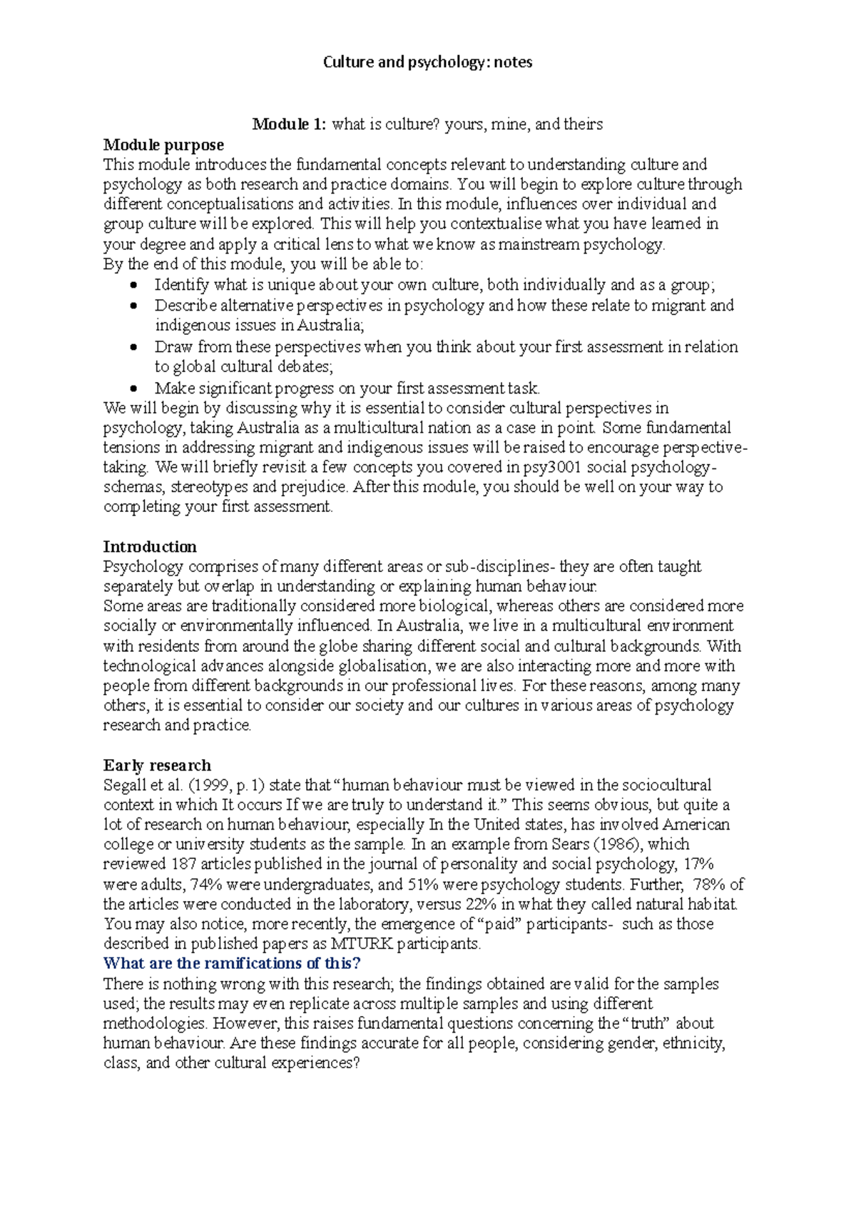 Culture and psychology - Module 1: what is culture? yours, mine, and ...