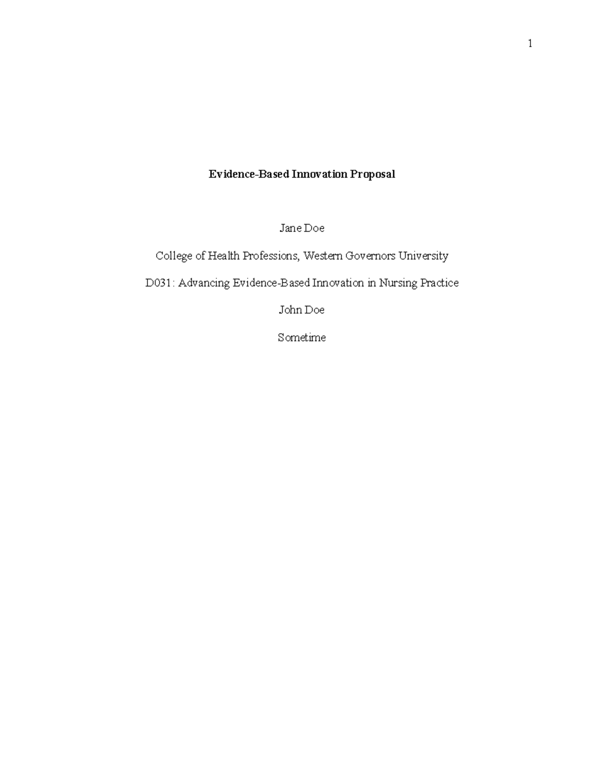 Upload D031 Evidence-Based Innovation Plan - Evidence-Based Innovation Proposal Jane Doe College ...