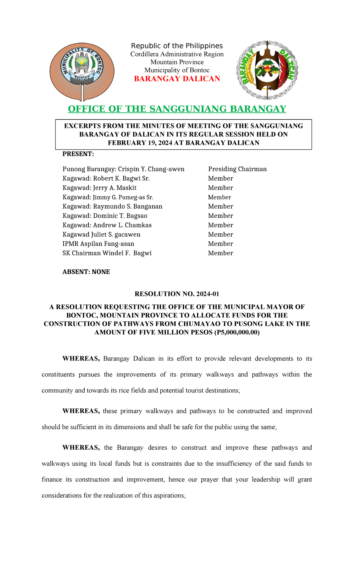 Resolution No. 1-2024 - On Governance - Republic of the Philippines Cordillera Administrative ...