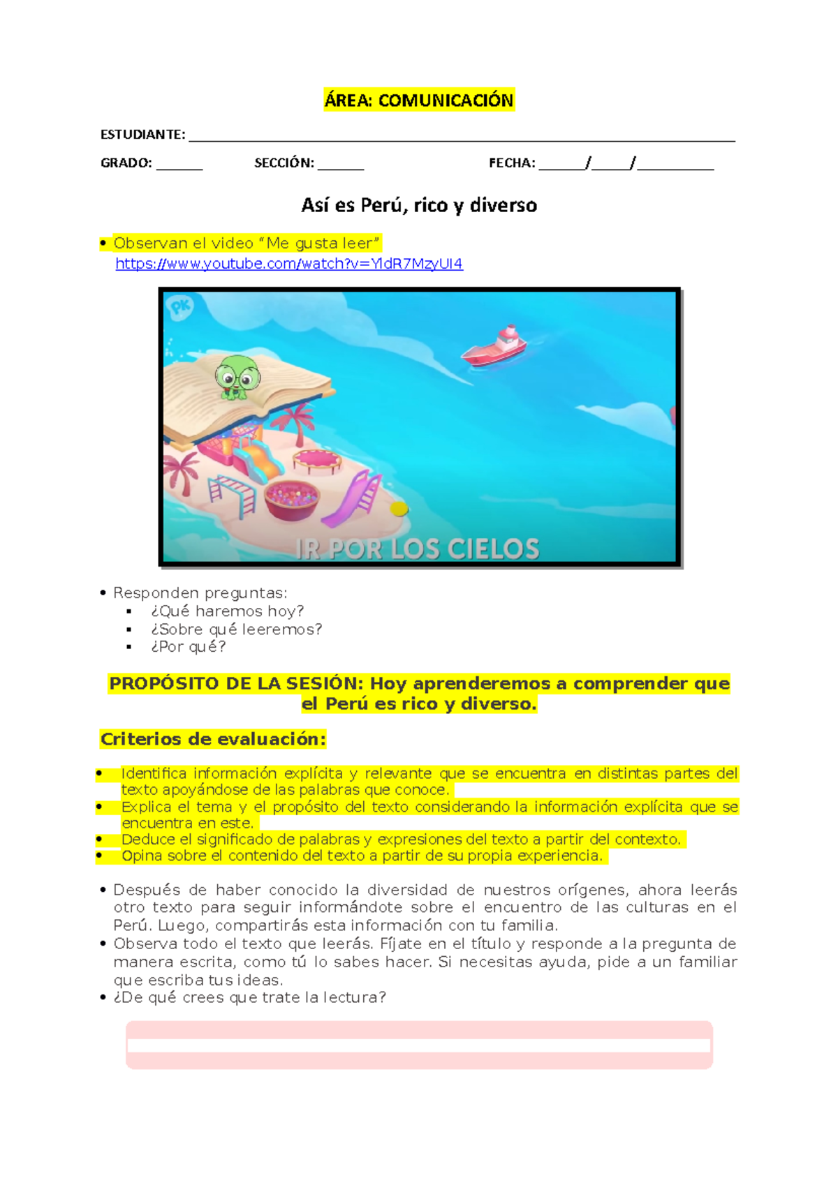 COM.Así es Perú, rico y diverso - ÁREA: COMUNICACIÓN ESTUDIANTE: - Studocu