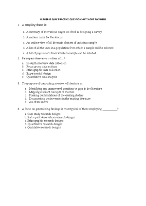 HLTH1002 QUIZ Practice Questions WITH Answers - HLTH1002 QUIZ PRACTICE QUESTIONS A sampling ...