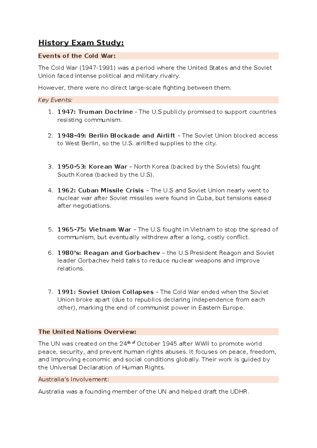 History Exam Study - cnmdnc - History Exam Study: Events of the Cold ...