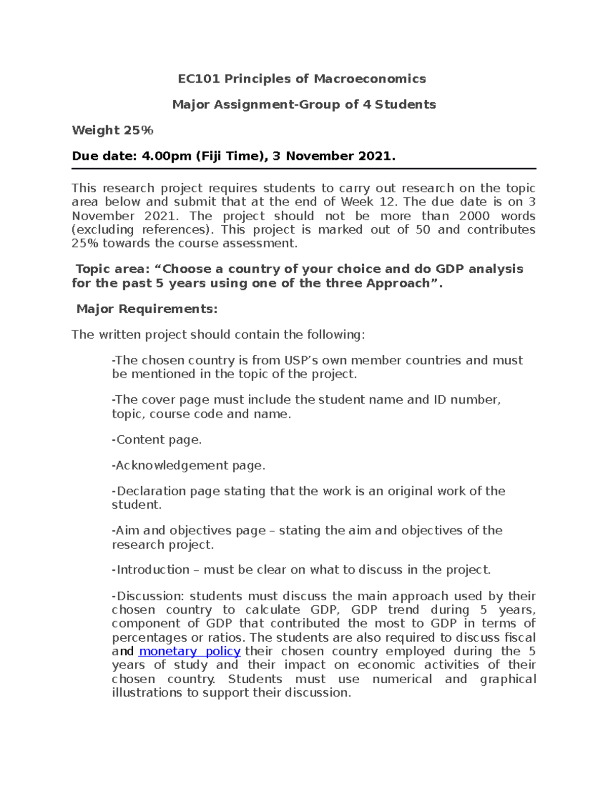 Major Research Project Assignment EC101 2021 - EC101 Principles of ...