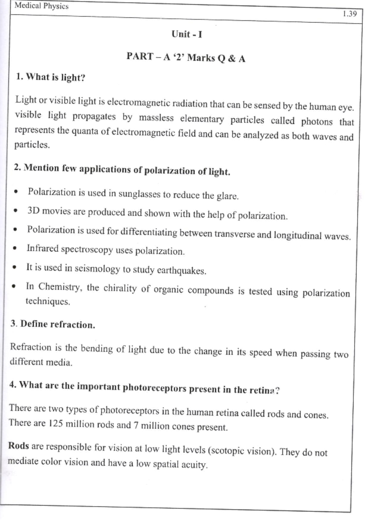 Medical Physics - 2 Marks Question and Answers - Medical Physics 1 Unit ...