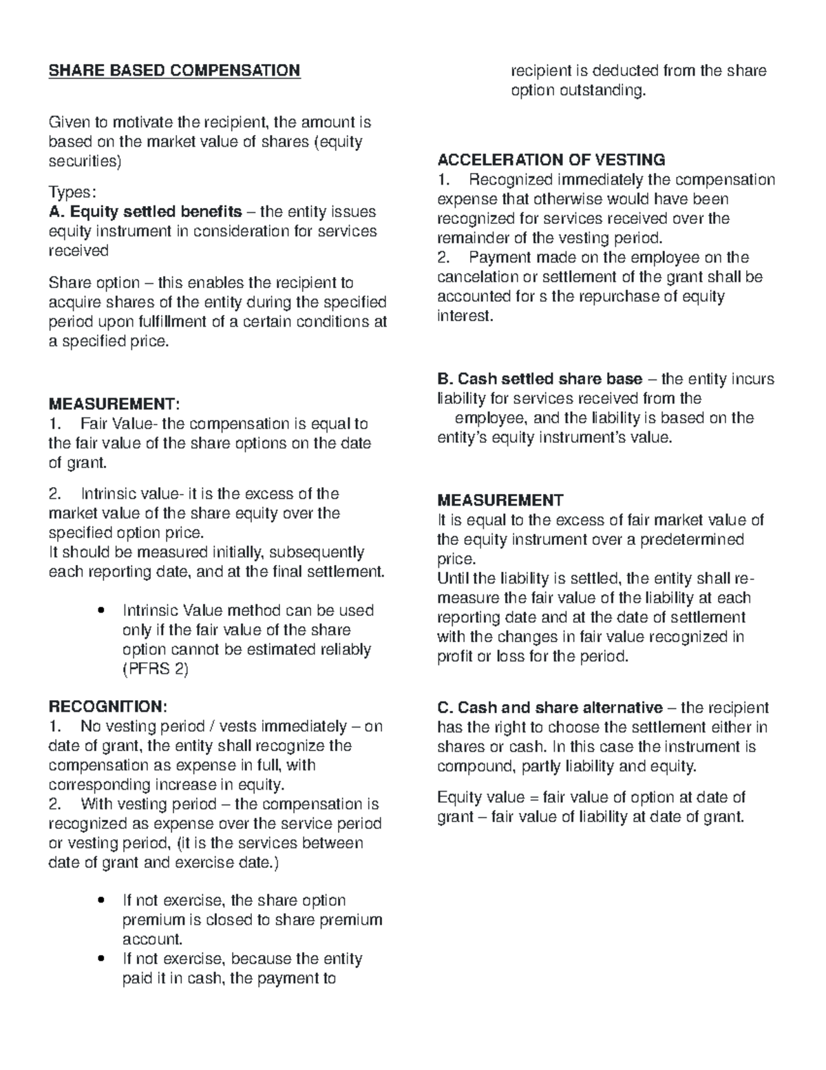 Share Based Compensation - Quick Lecture Notes - SHARE BASED ...