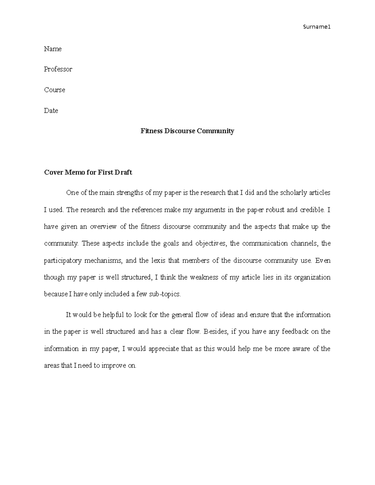 Fitness Discourse Community Essay - Name Professor Course Date Fitness ...