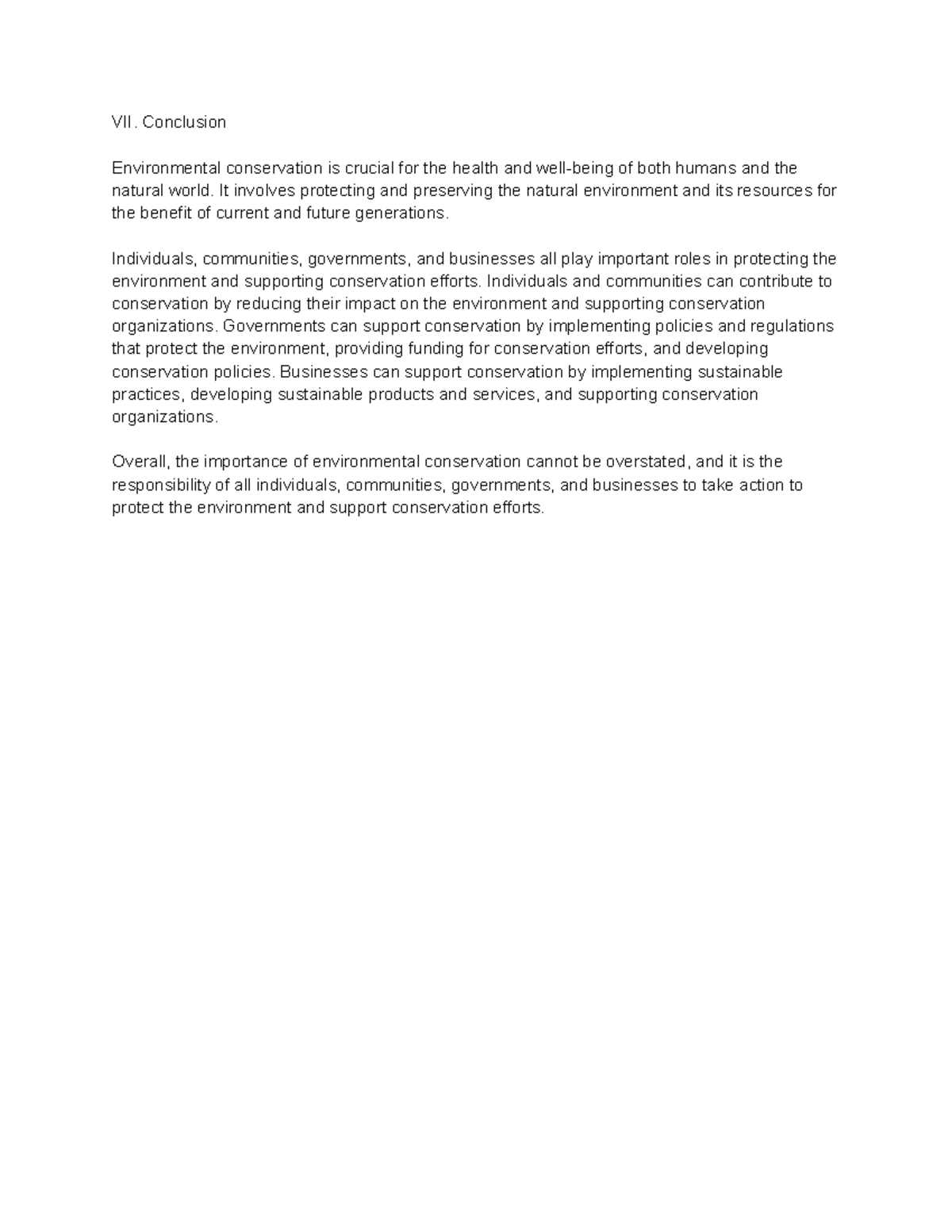 Environmental Conservation Conclusion - VII. Conclusion Environmental ...