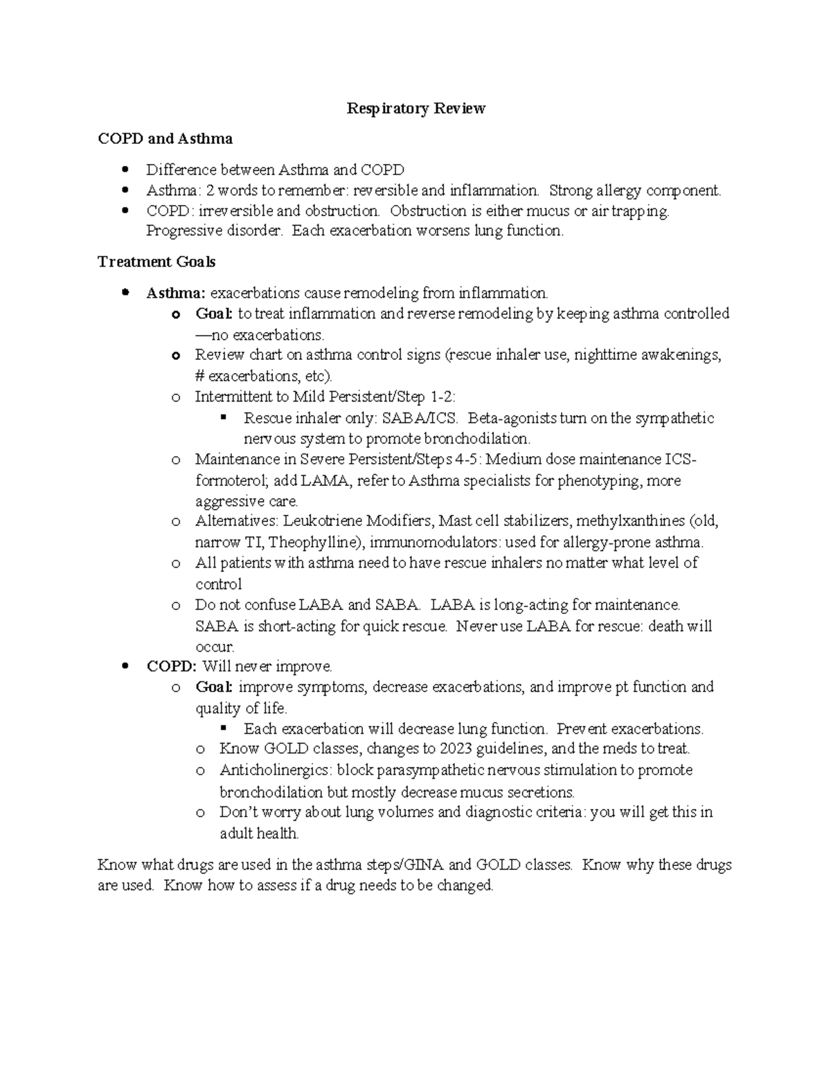 Resp review 1 - Study guide - Respiratory Review COPD and Asthma ...