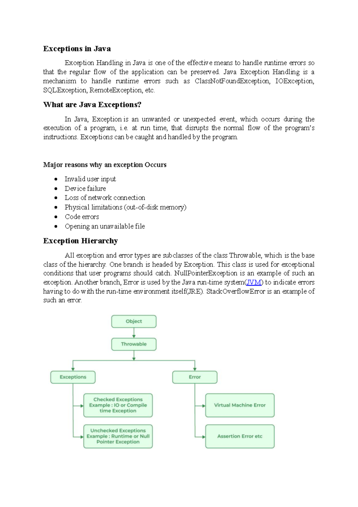 Mod 3 - part 1 notes of module 3 - Exceptions in Java Exception ...