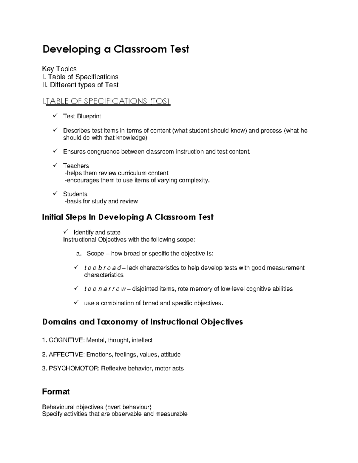 Assesment of Learning 2 - Developing a Classroom Test Key Topics I ...