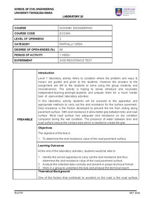 LAB 11 Sand patch method OEL1 - SCHOOL OF CIVIL ENGINEERING UNIVERSITI ...
