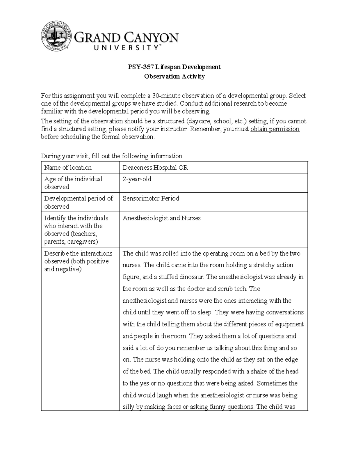 Observation Activity - PSY-357 Lifespan Development Observation ...