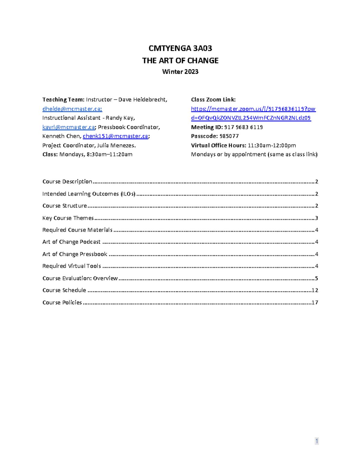 C Mtyenga 3A03 Course Outline Final - Winter 2023 - CMTYENGA 3A THE ART ...