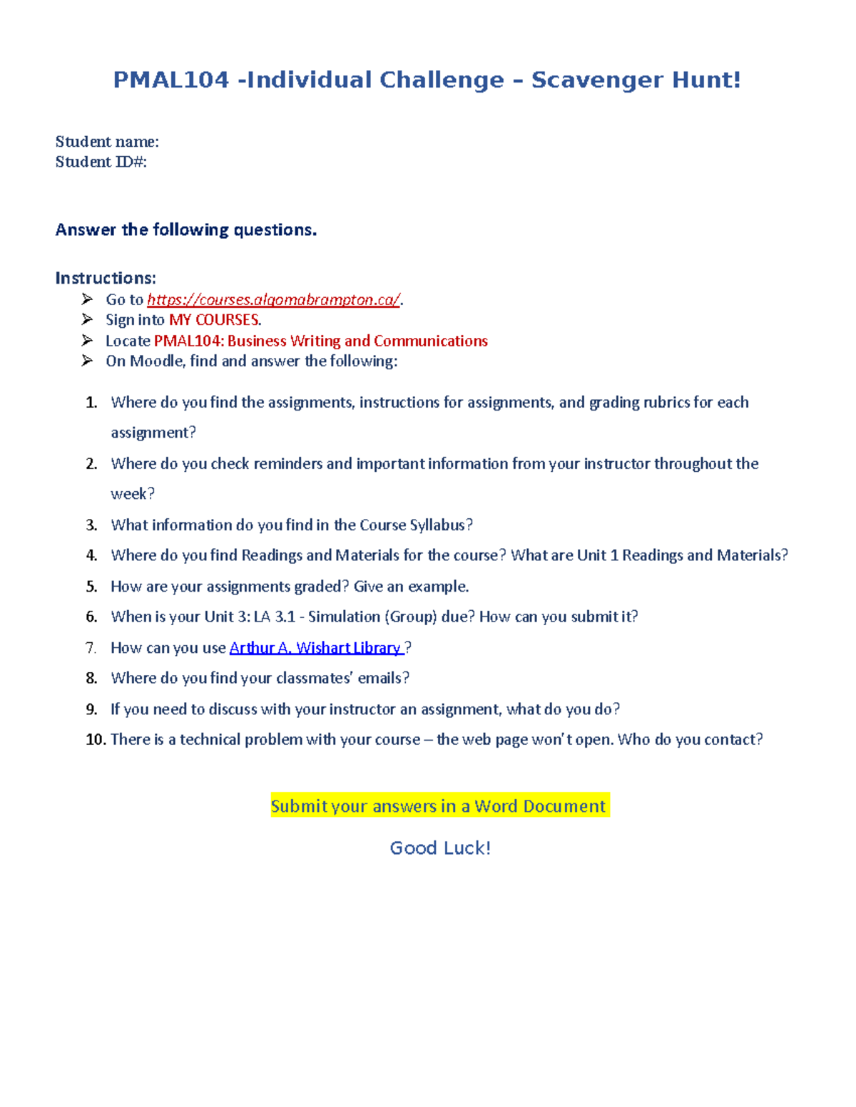 Unit 1 Moodle Scavenger Hunt - PMAL104 -Individual Challenge ...