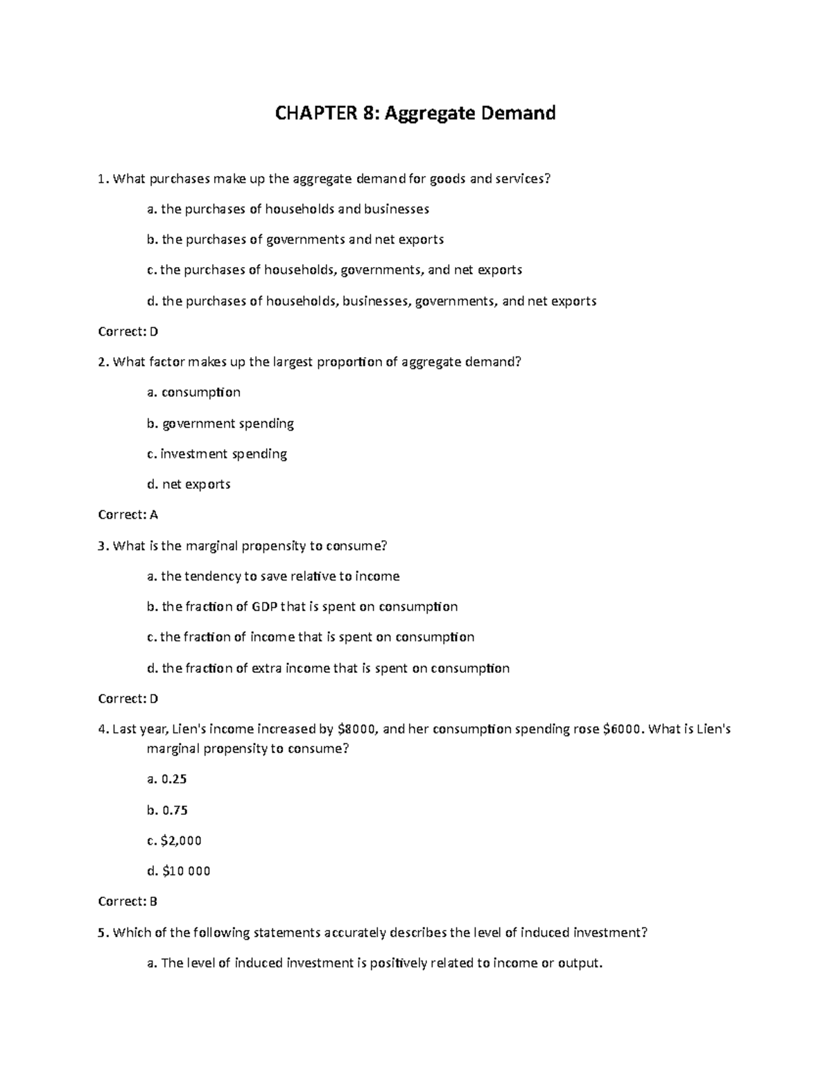 Chapter 8 Aggregate Demand - CHAPTER 8: Aggregate Demand What purchases ...