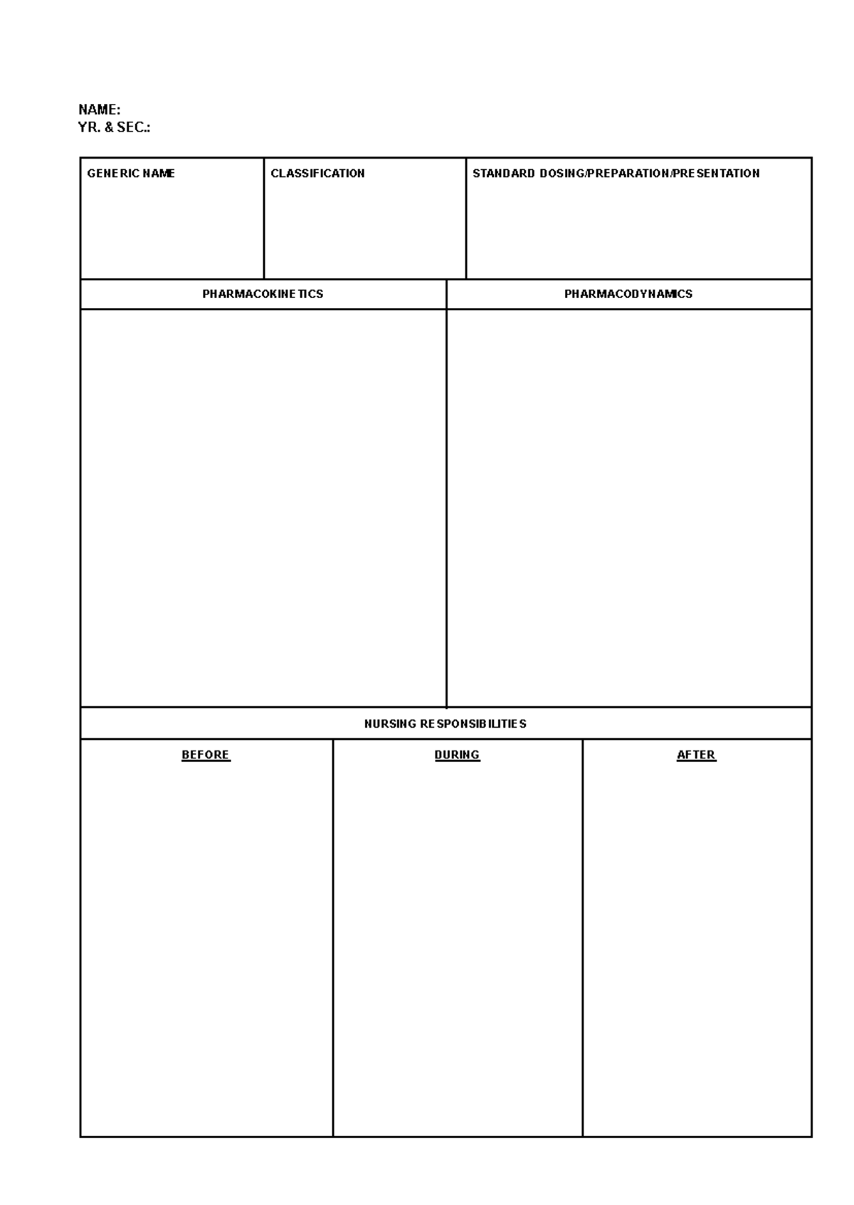 DRUG- Study- Format - welcome - Medical Surgical Nursing - NAME: YR ...