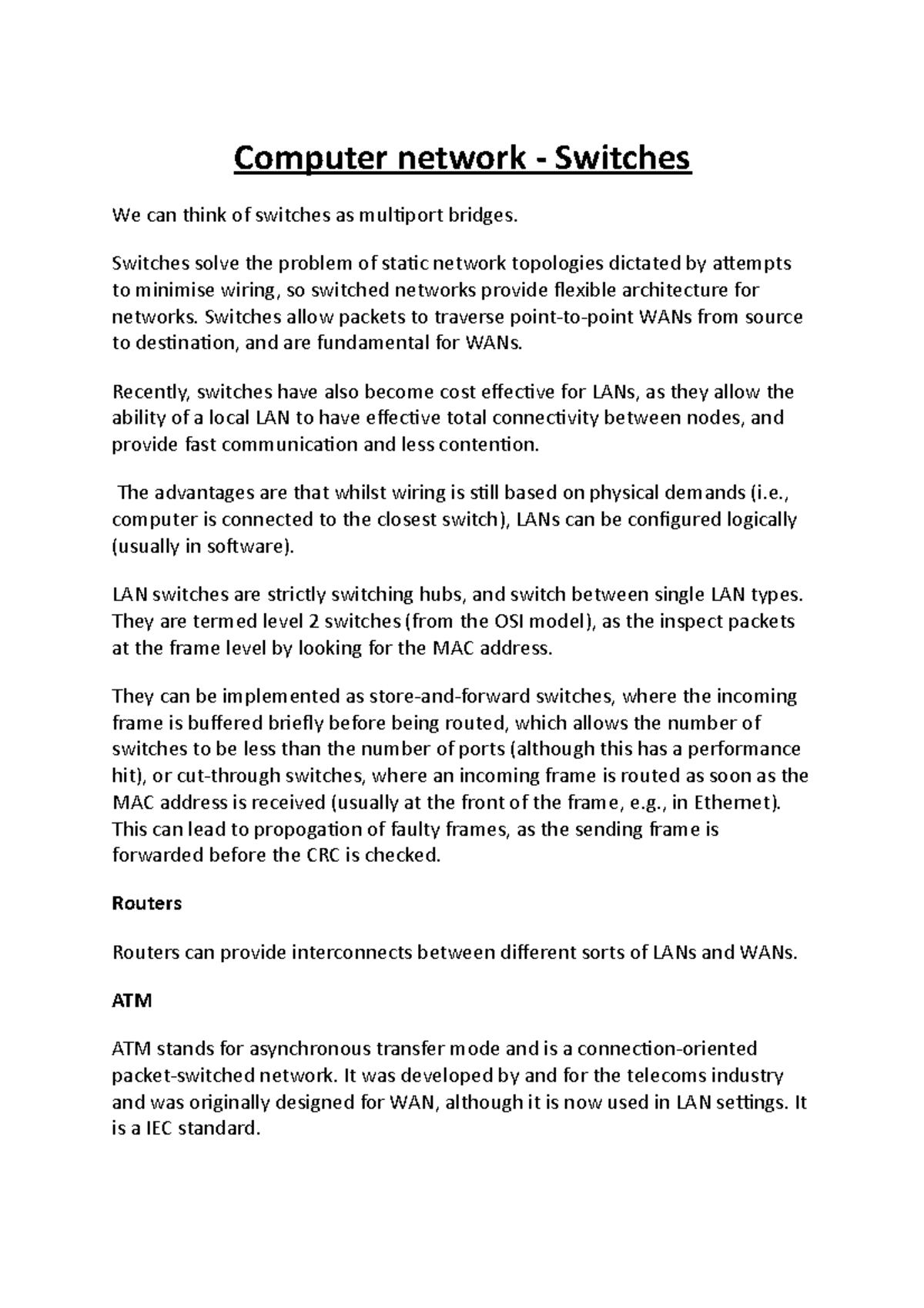 Computer network - Switches - Switches solve the problem of static ...