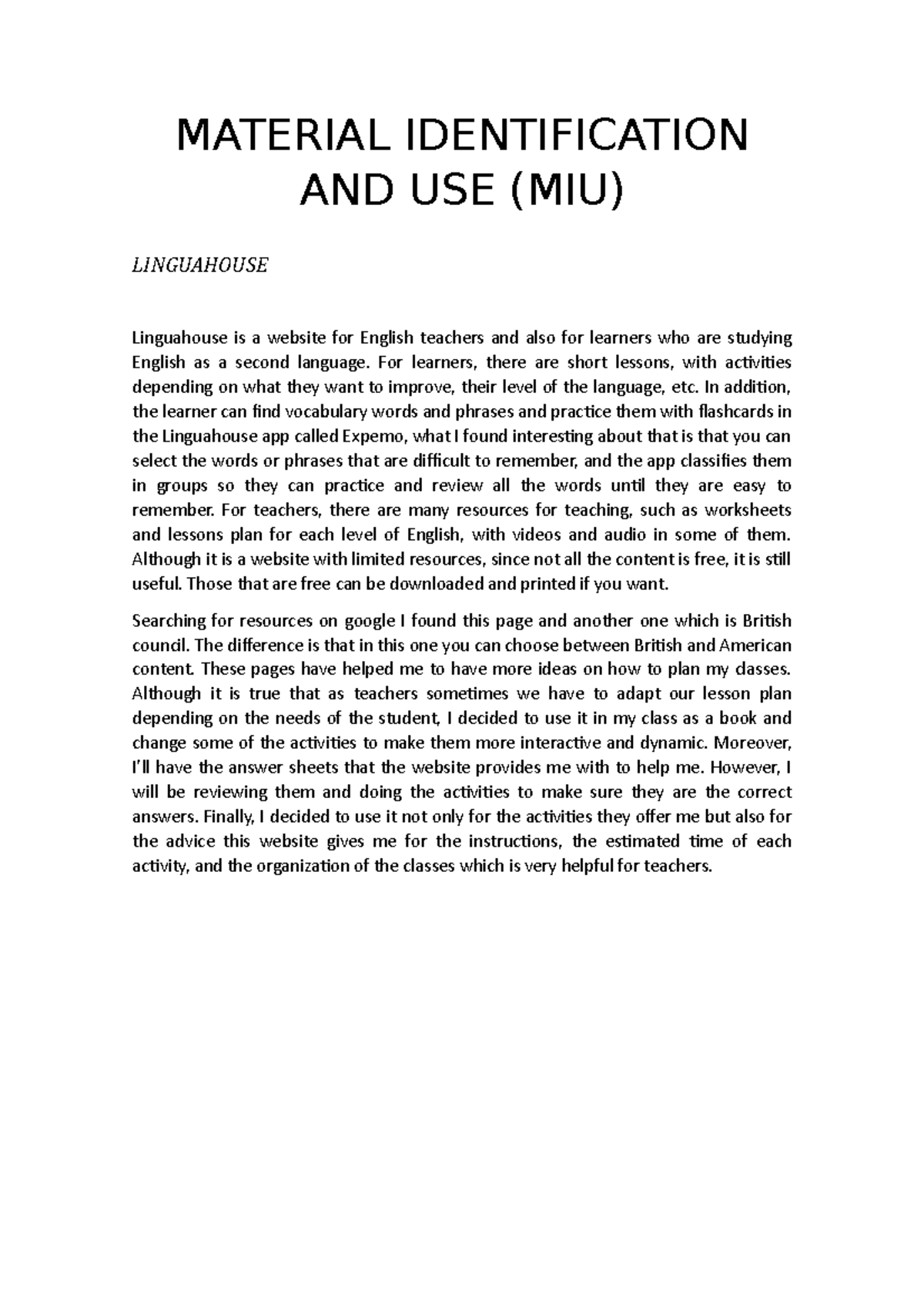 Material Identification and use (MIU) - MATERIAL IDENTIFICATION AND USE ...