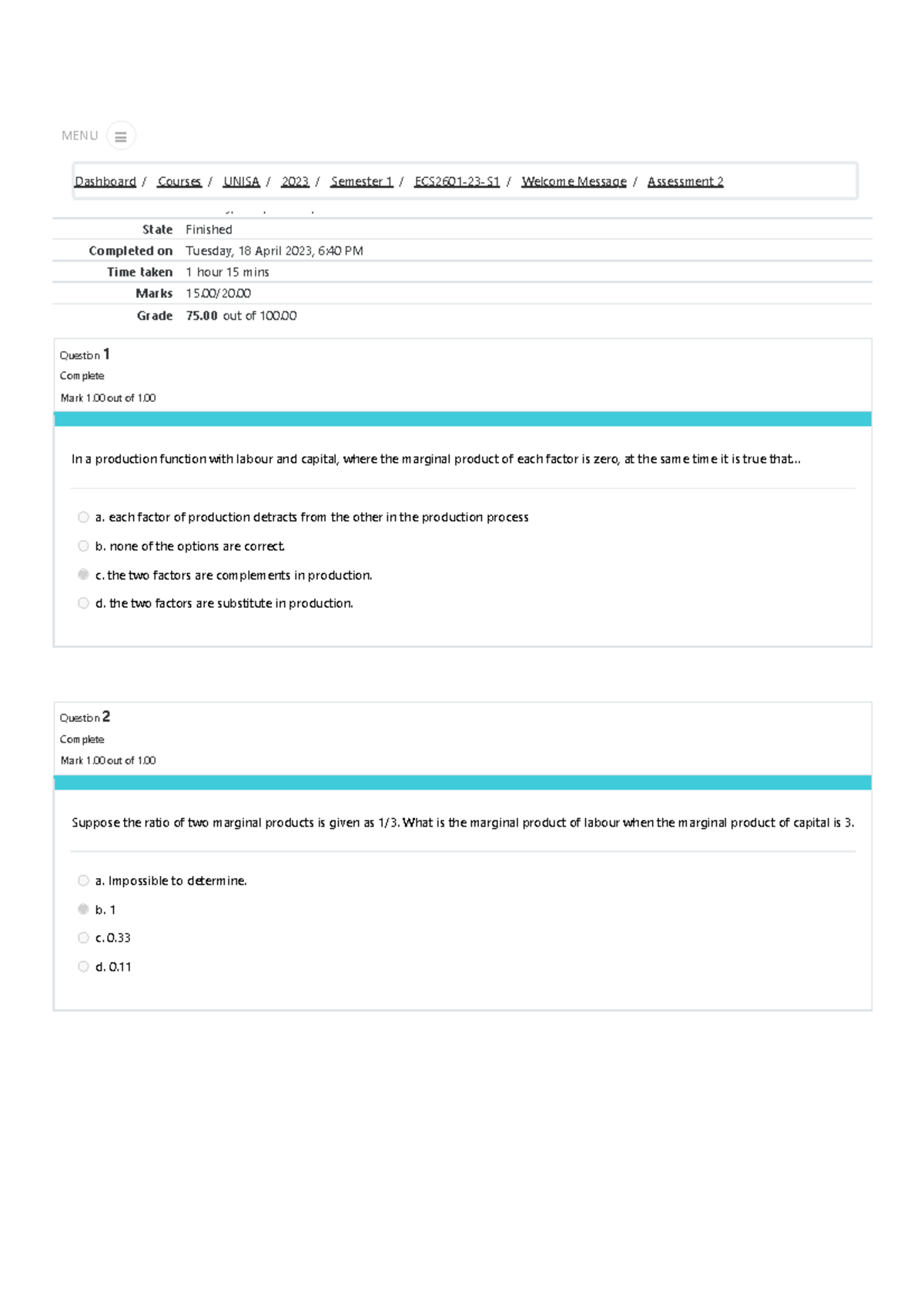 Assessment 22 Attempt review - Started on Tuesday, 18 April 2023, 5:25 ...