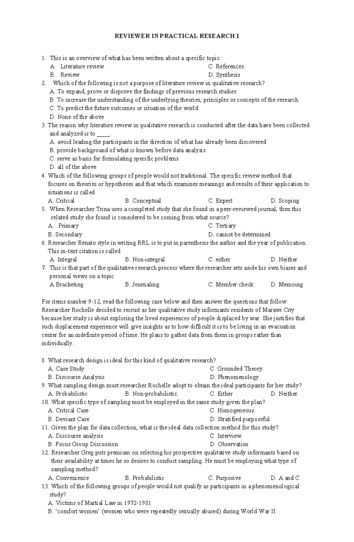 PR1-4th-Reviewer - REVIEWER IN PRACTICAL RESEARCH 1 This is an overview ...