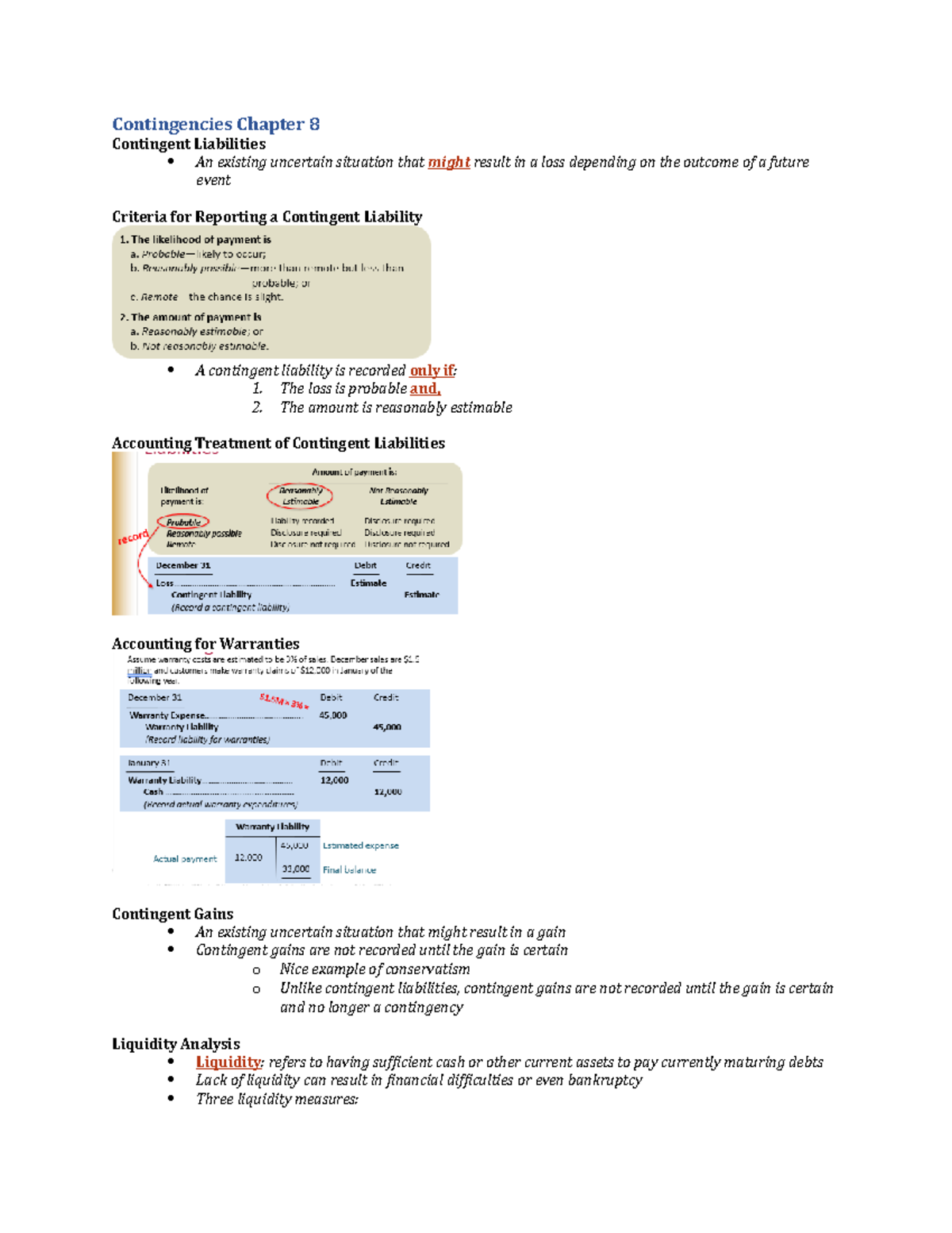 Contingencies chapter 8 - The loss is probable and, 2. The amount is ...