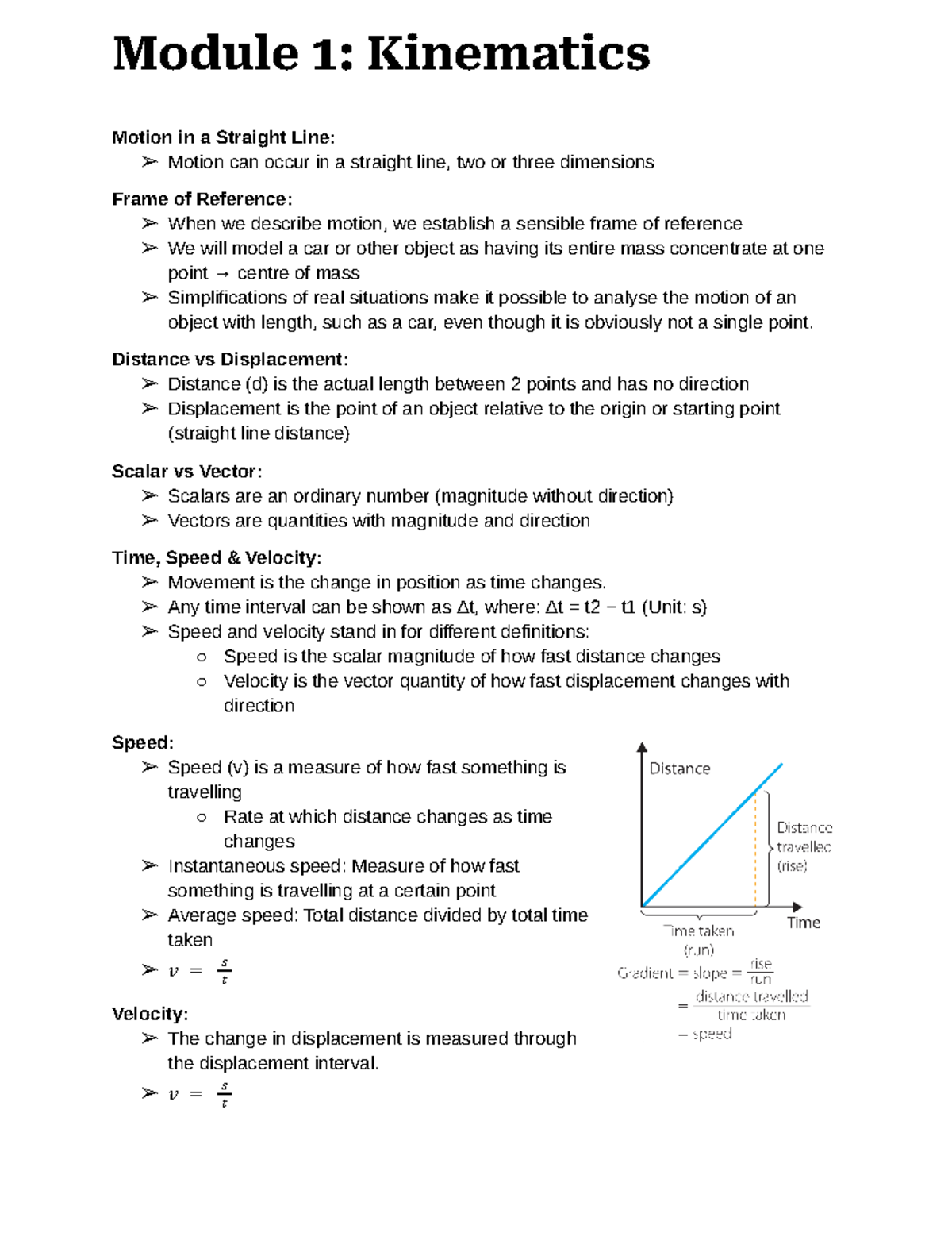 Physics Notes Yr 11 - Module 1: Kinematics Motion in a Straight Line ...