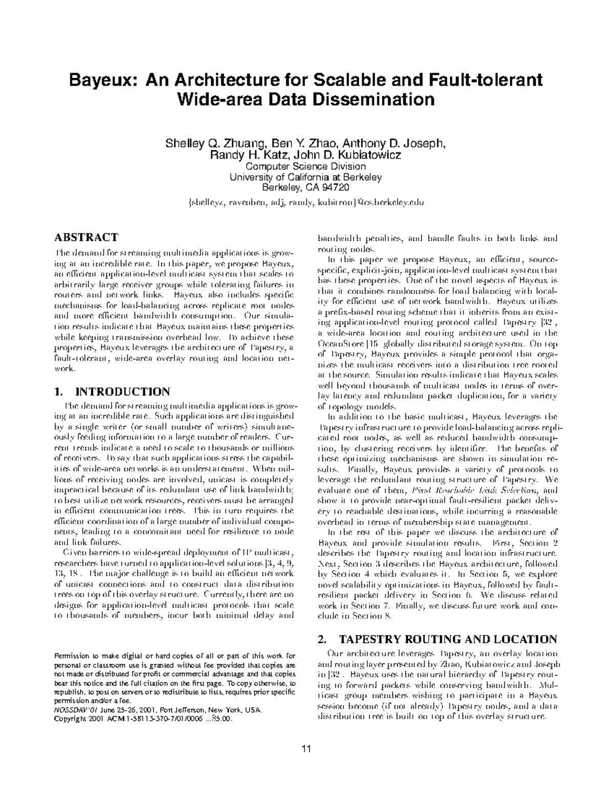 An Architecture For Scalable And Fault Tolerant Wide Area Bayeux An Architecture For Scalable