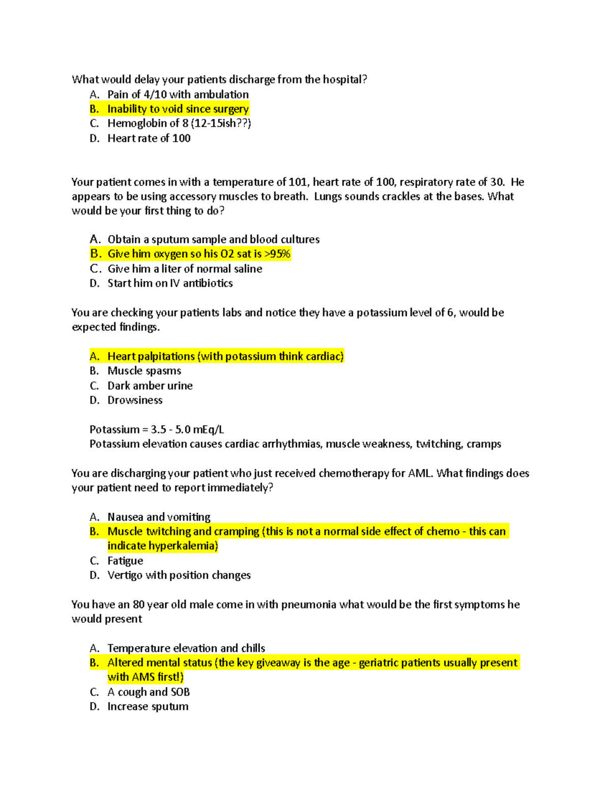 Review Questions copy - What would delay your patients discharge from ...