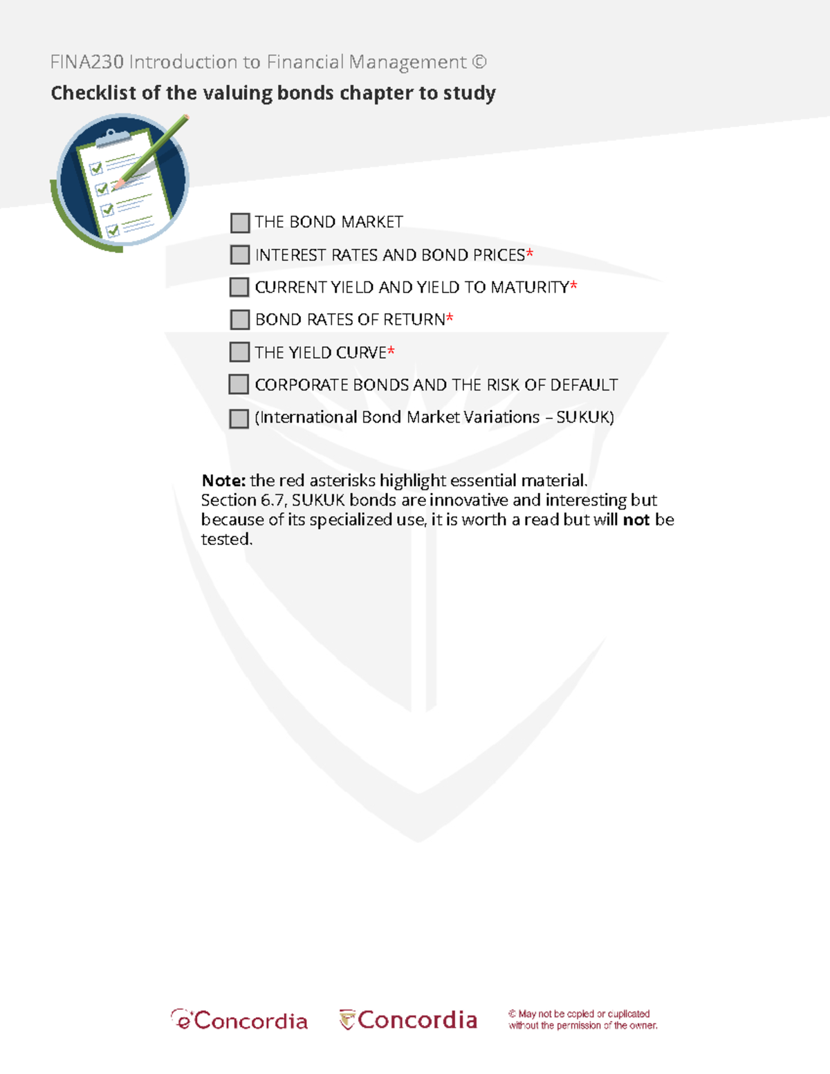 L7 Checklist of Valuing Bonds - FINA230 Introduction to Financial ...