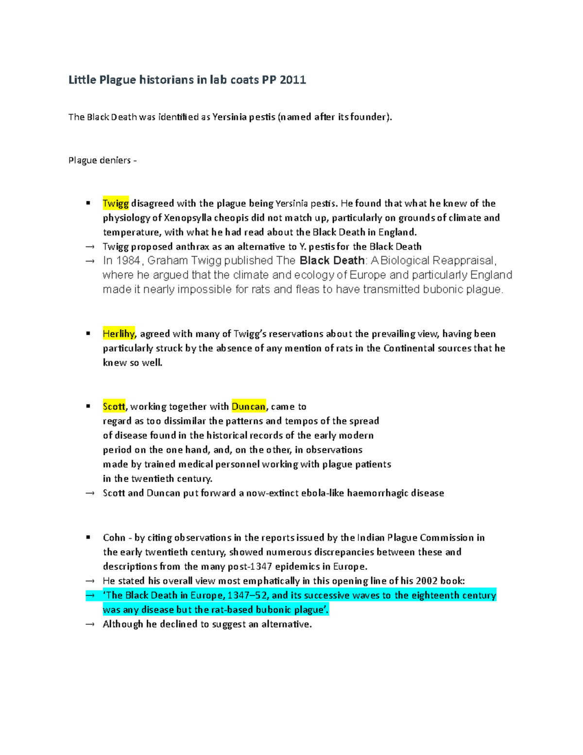Plague readings - Little Plague historians in lab coats PP 2011 The ...