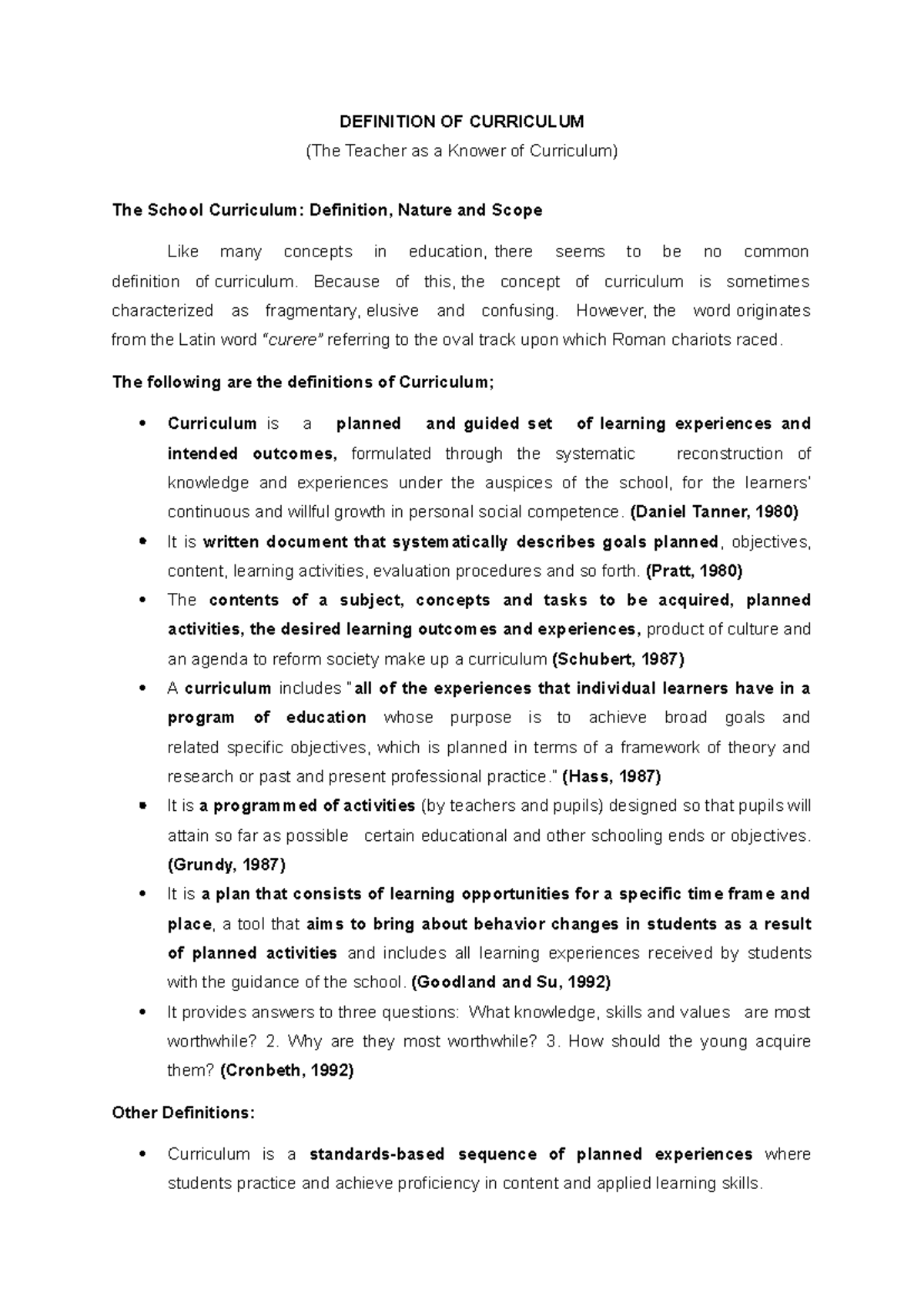 Definition OF Curriculum - DEFINITION OF CURRICULUM (The Teacher as a ...