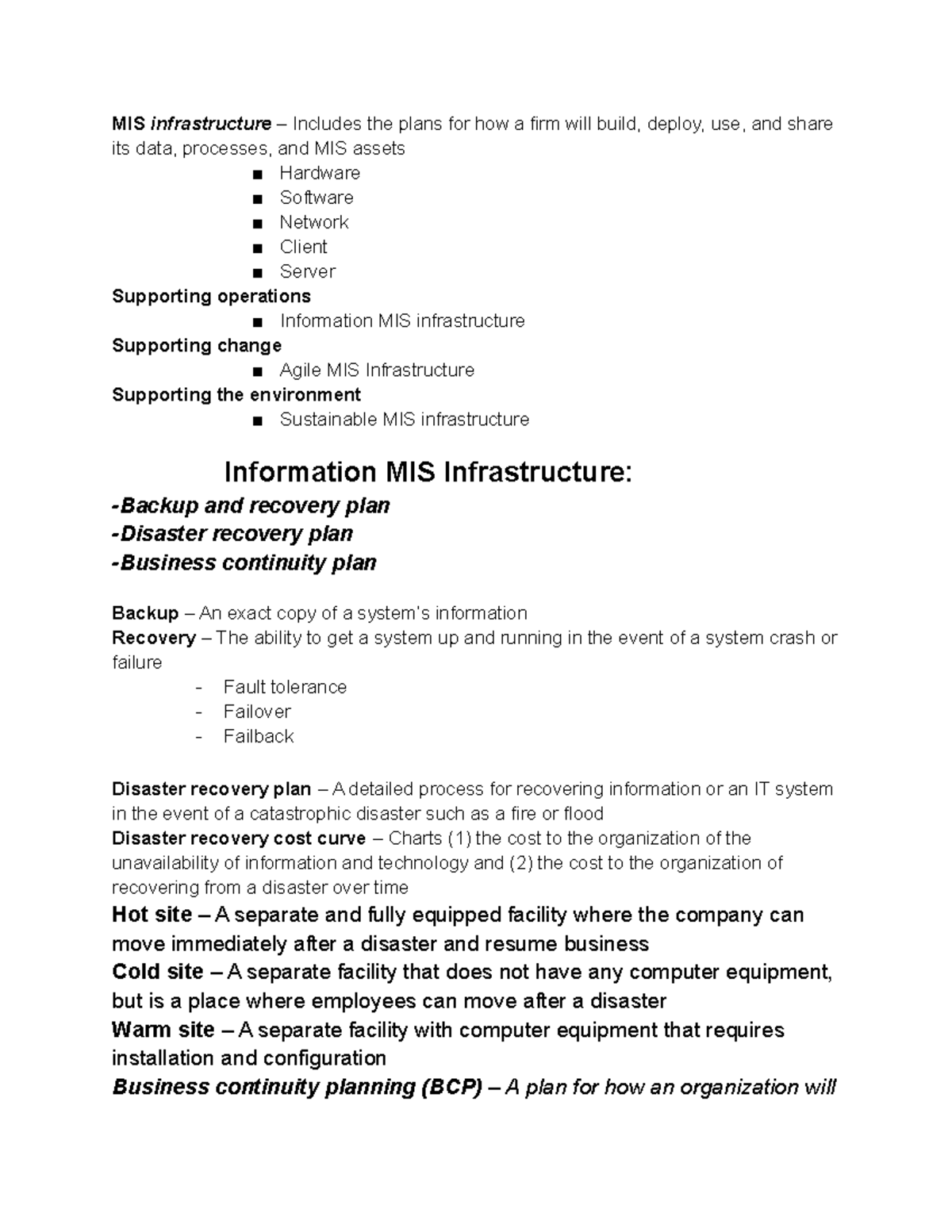 Quiz 7 - Lecture notes 7 - MIS infrastructure – Includes the plans for ...