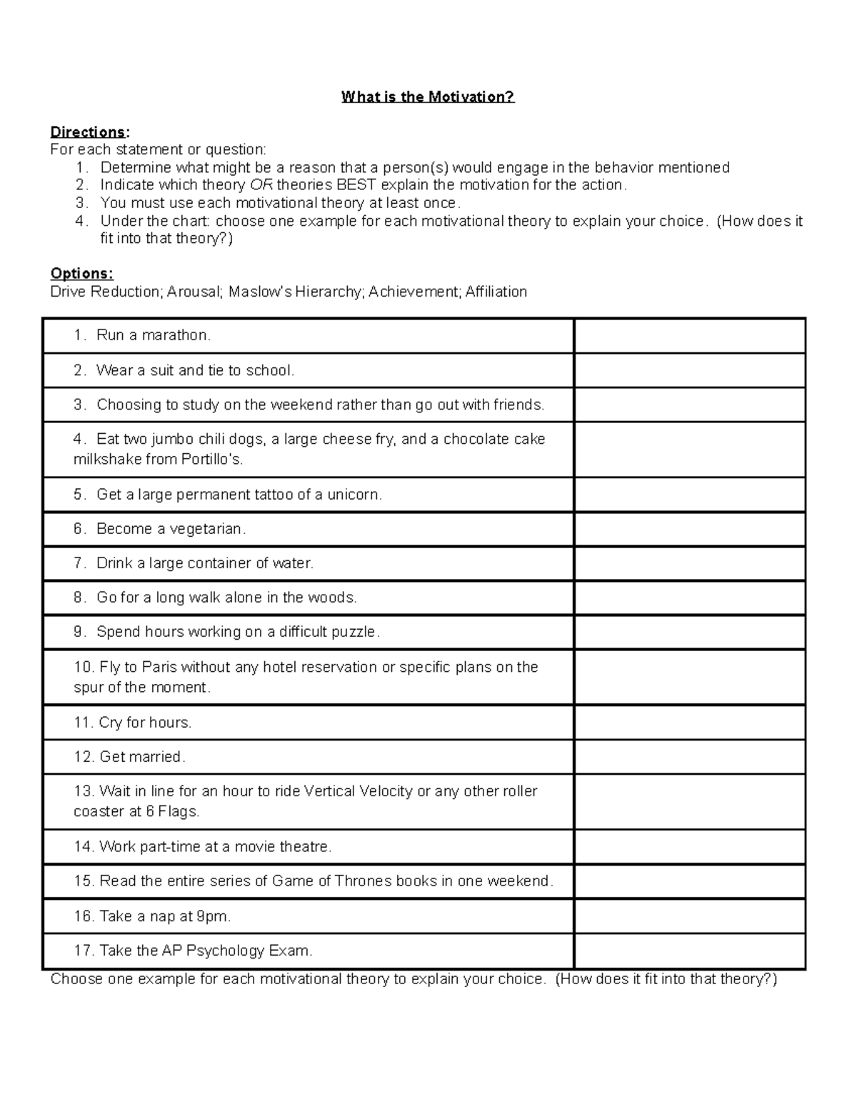 what is motivation - What is the Motivation? Directions For each ...
