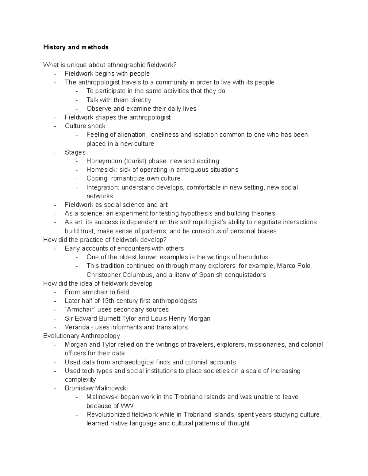 Anthro chapter 3 - History and methods What is unique about ...