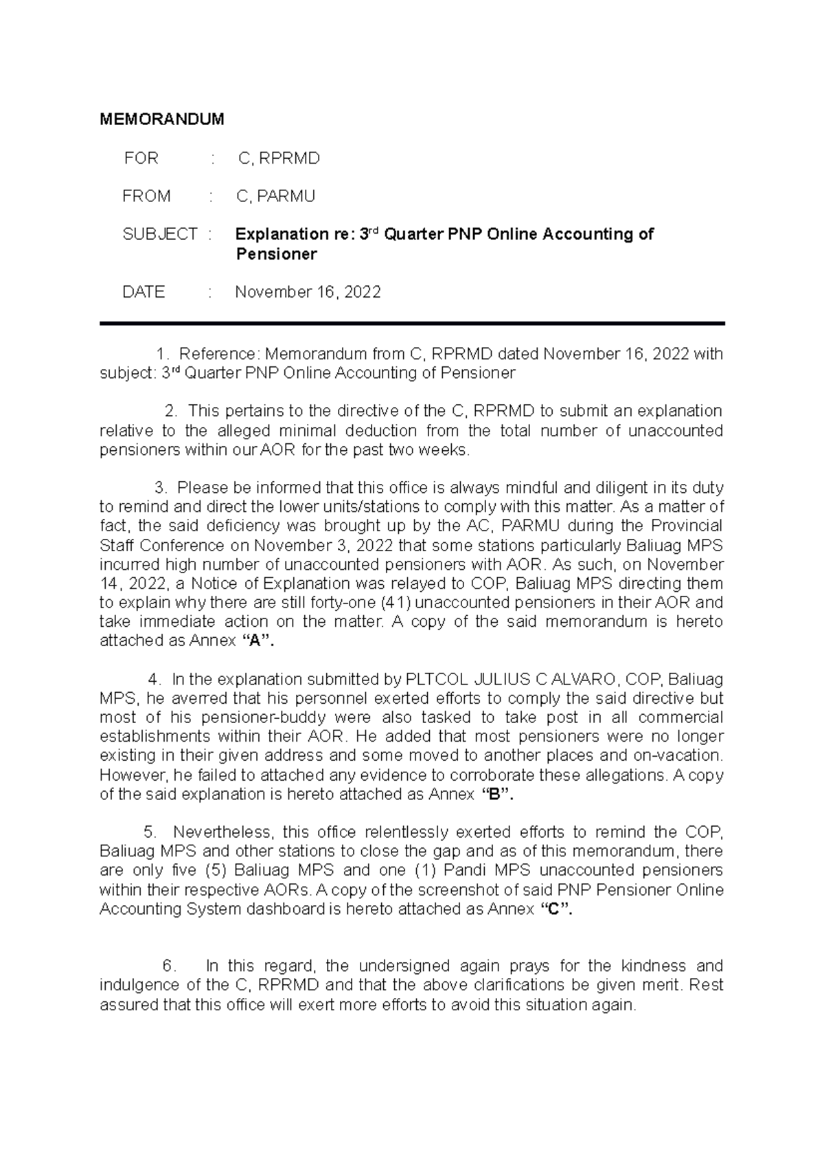 Explanation to rprmd - asdasfas - MEMORANDUM FOR : C, RPRMD FROM : C ...